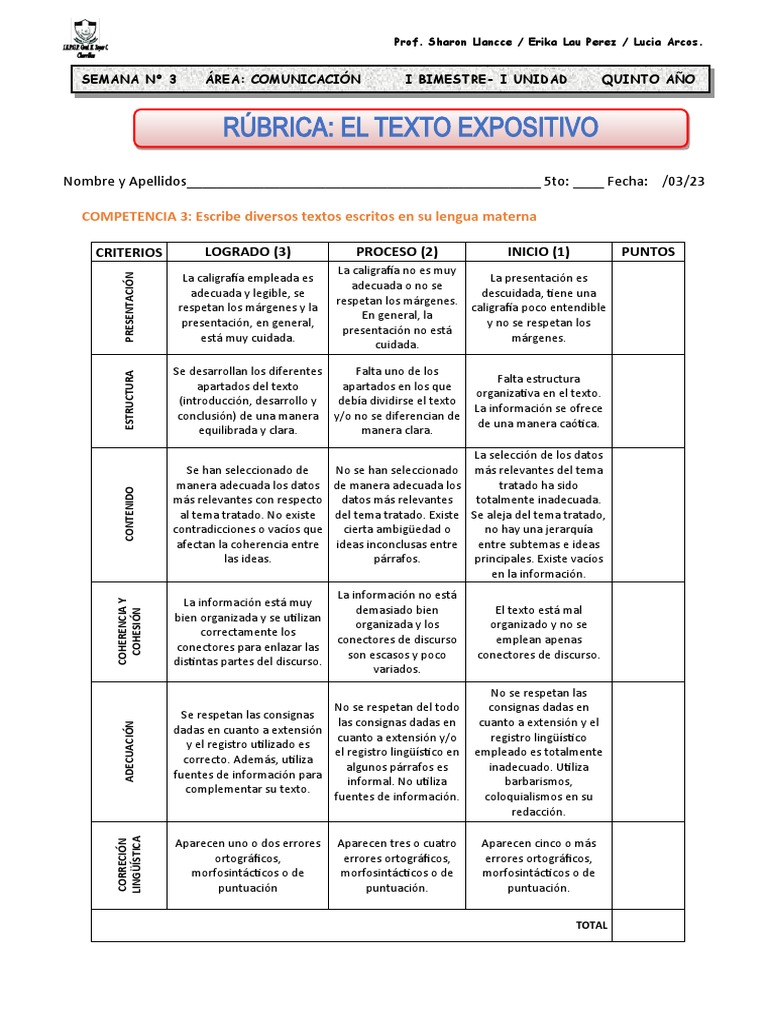 Rúbrica Texto Expositivo | PDF