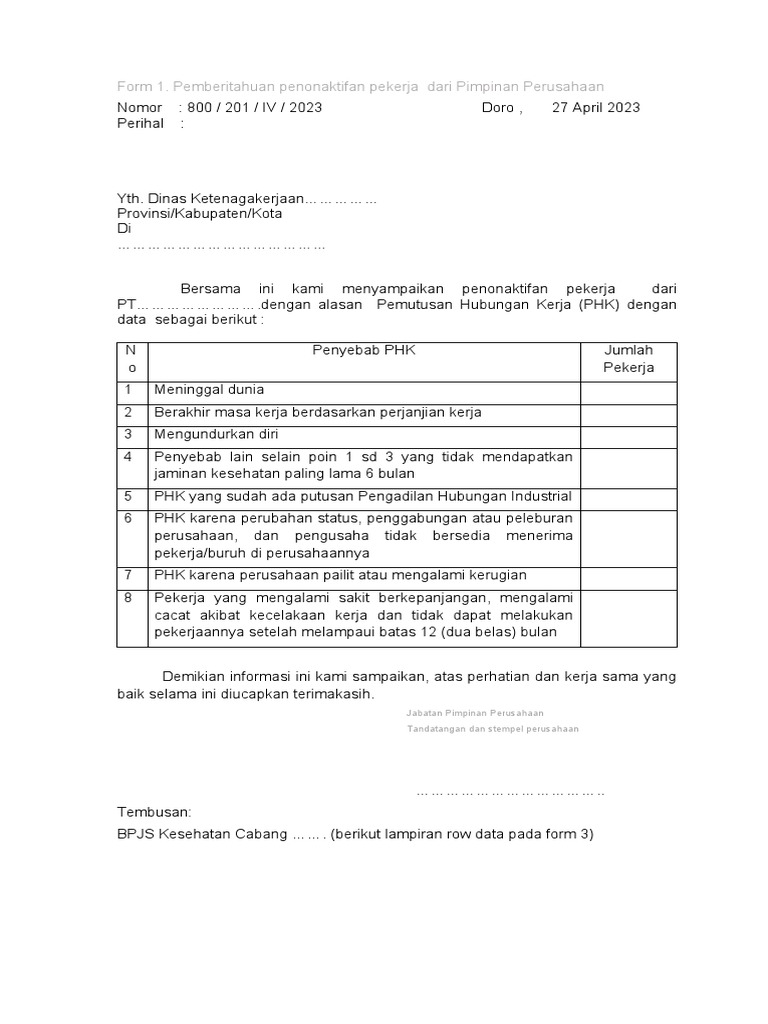 Form Penonaktifan Pekerja Ppu | PDF