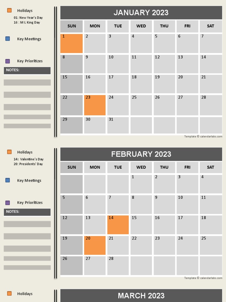 2023 Powerpoint Calendar With Holidays | PDF