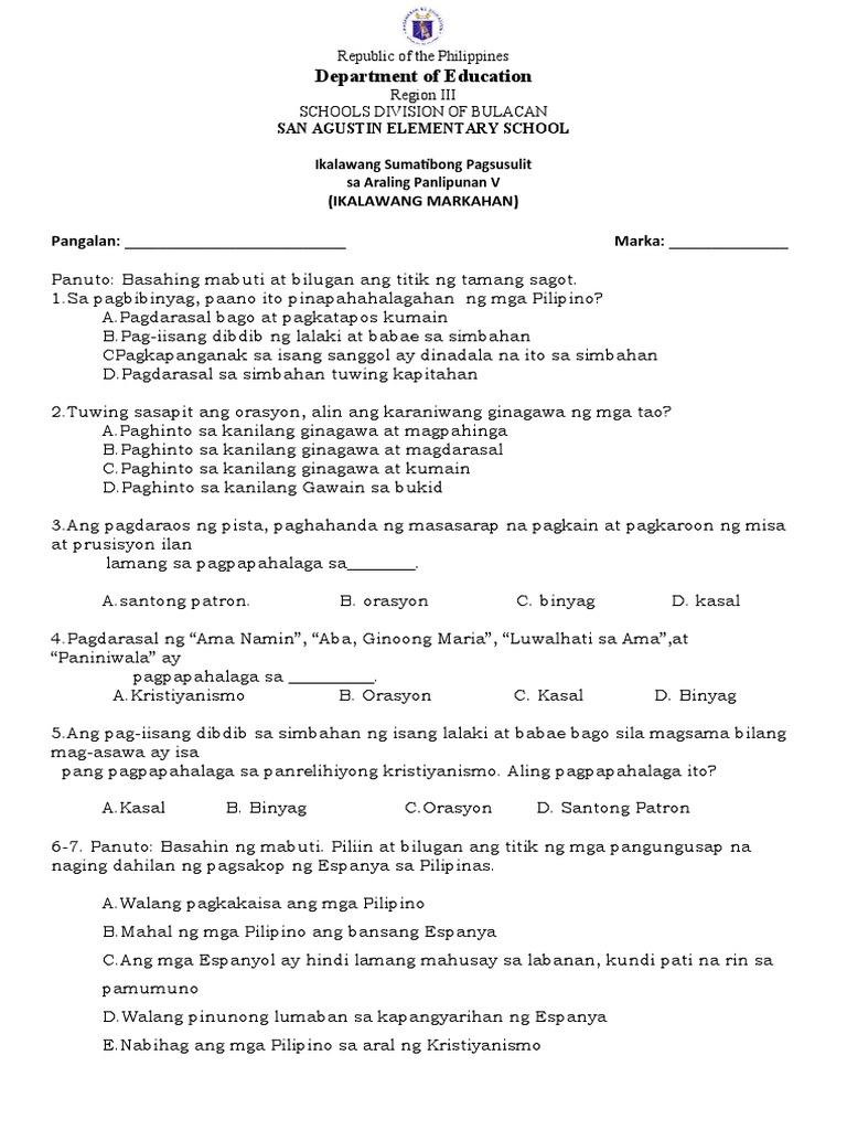 2nd summative 2nd quarter-Grade 5 | PDF
