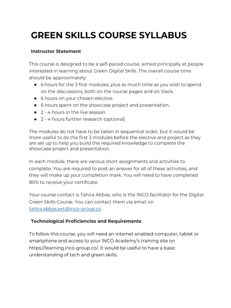 Green Digital Skills Course Syllabus | PDF | Infrastructure | Digital ...