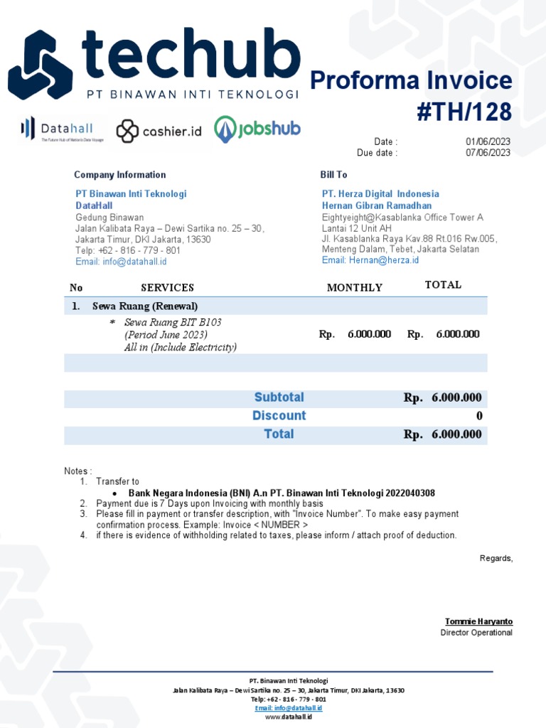 Proforma Invoice for Sewa Ruang BIT B103 | PDF | Corporations