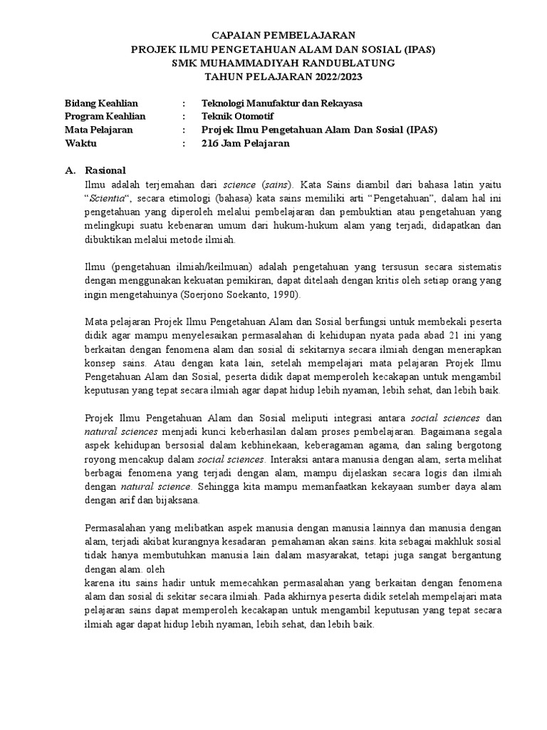 CP Projek Ipas Anis 2022 | PDF