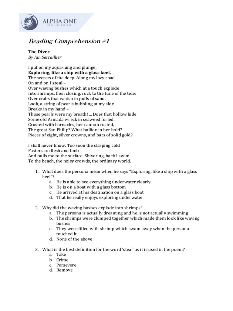 Poetry Reading Comprehension Qs | PDF | Poetry