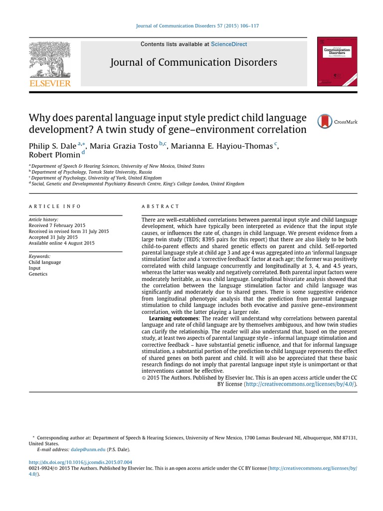 Parental Language Input and Child Development | PDF | Heritability ...