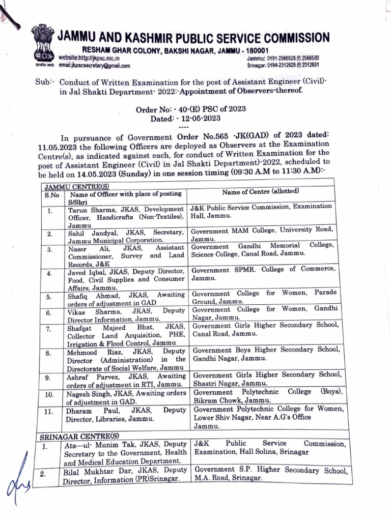 Jammu And: Kashmir Public Service Commission | PDF