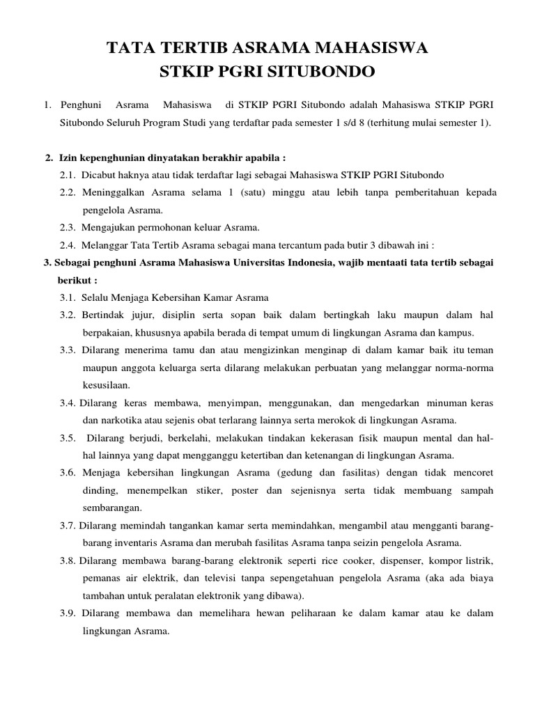 Tata Tertib Asrama Mahasiswa Stkip Pgri Situbondo Pdf 