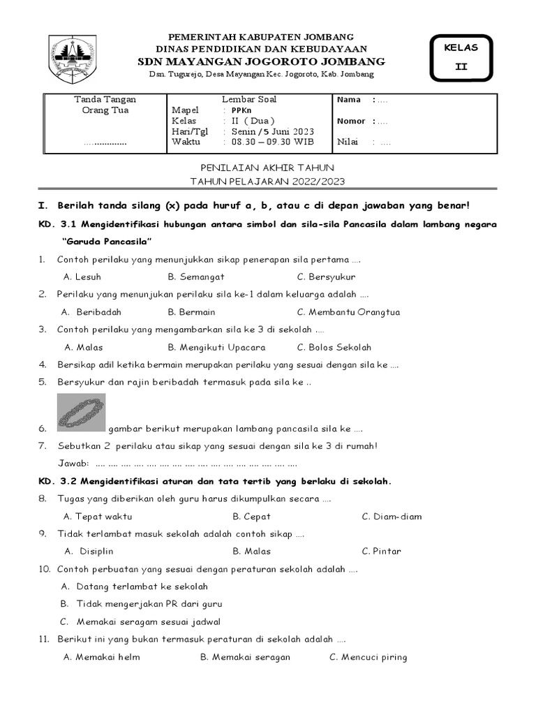Soal PPKn Kelas 2 SD | PDF