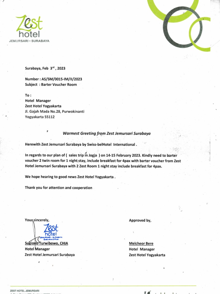 Barter Voucher Request Zest Hotel Yogyakarta - 0001 | PDF