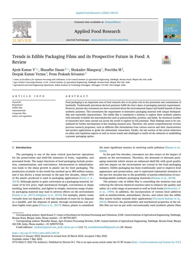 Trends in Edible Packaging Films and Its Prospective Future in Food - A ...