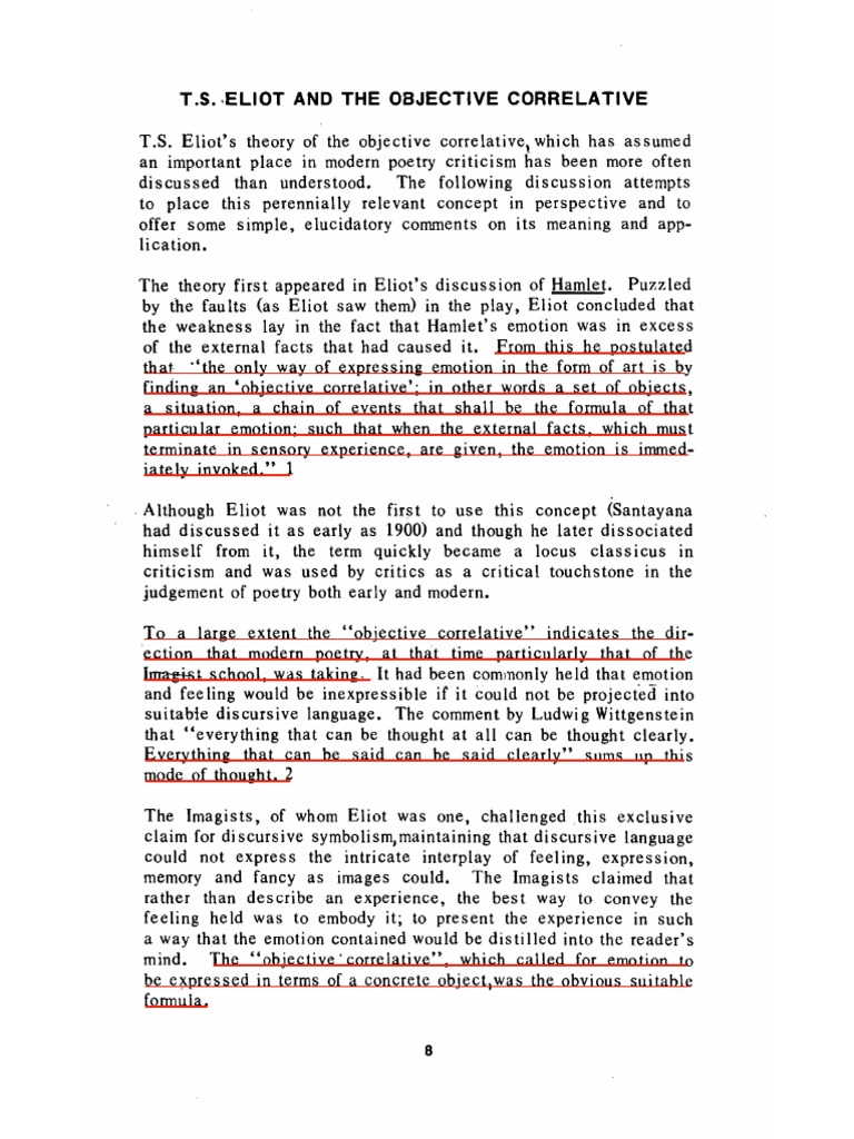 Ts Eliot And The Objective Corelative By Diane Brown Pdf Thought Feeling