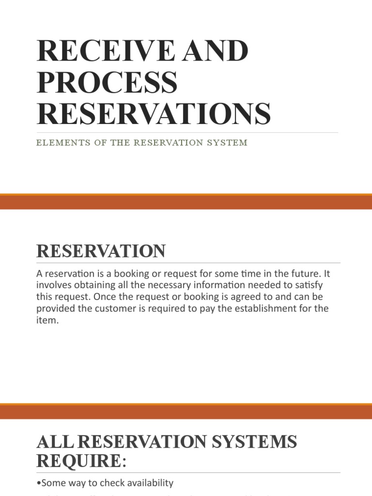 Receive and Process Reservations | PDF | Finance & Money Management