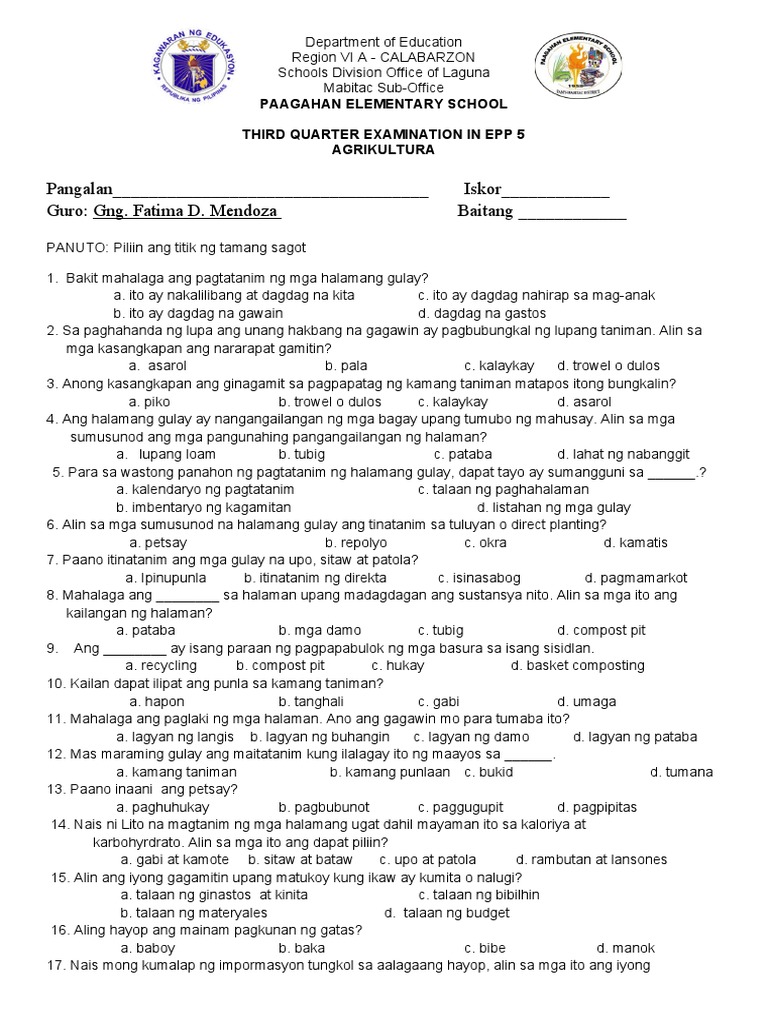 3rd PT in Epp 5 Agri | PDF