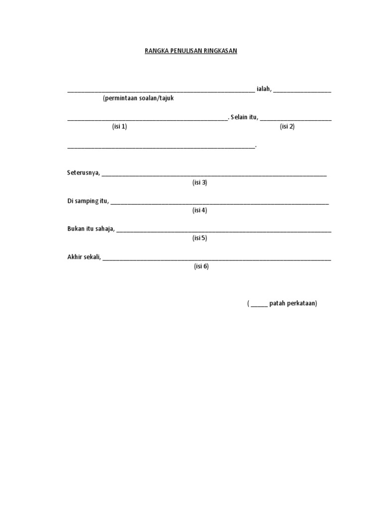 RANGKA PENULISAN RINGKASAN | PDF