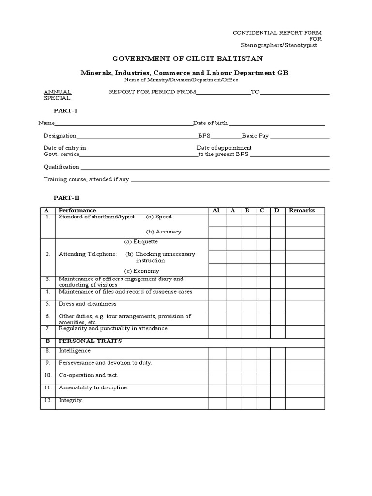 ACR Form For Stenotypist and APS | PDF