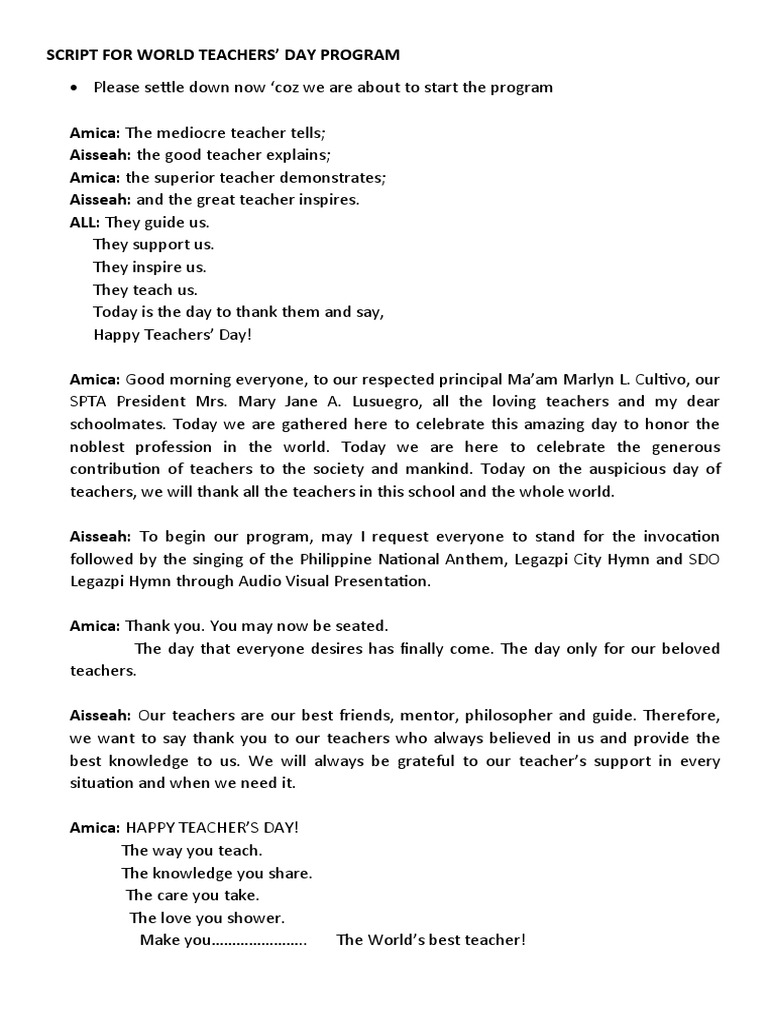 Script For Teacher's Program | PDF