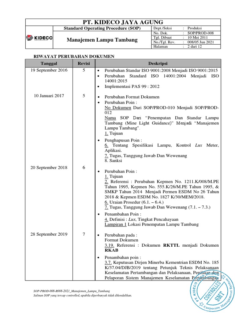 Contoh SOP Manajemen - Lampu - Tambang | PDF