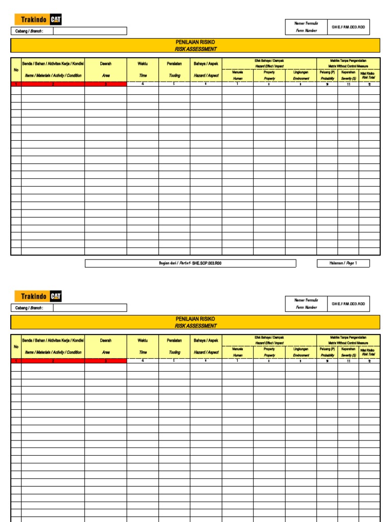 M.003.R00 - Risk Assessment Form | PDF