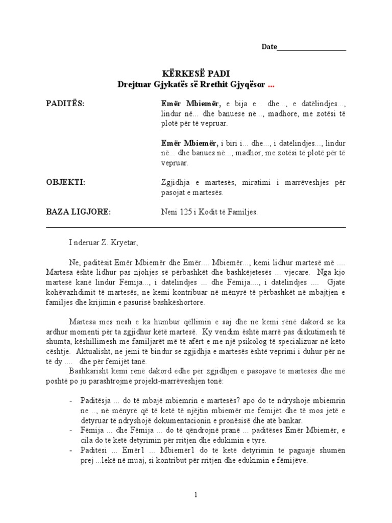 Padi Zgjidhje Martese Me Miratim (1) Prof | PDF