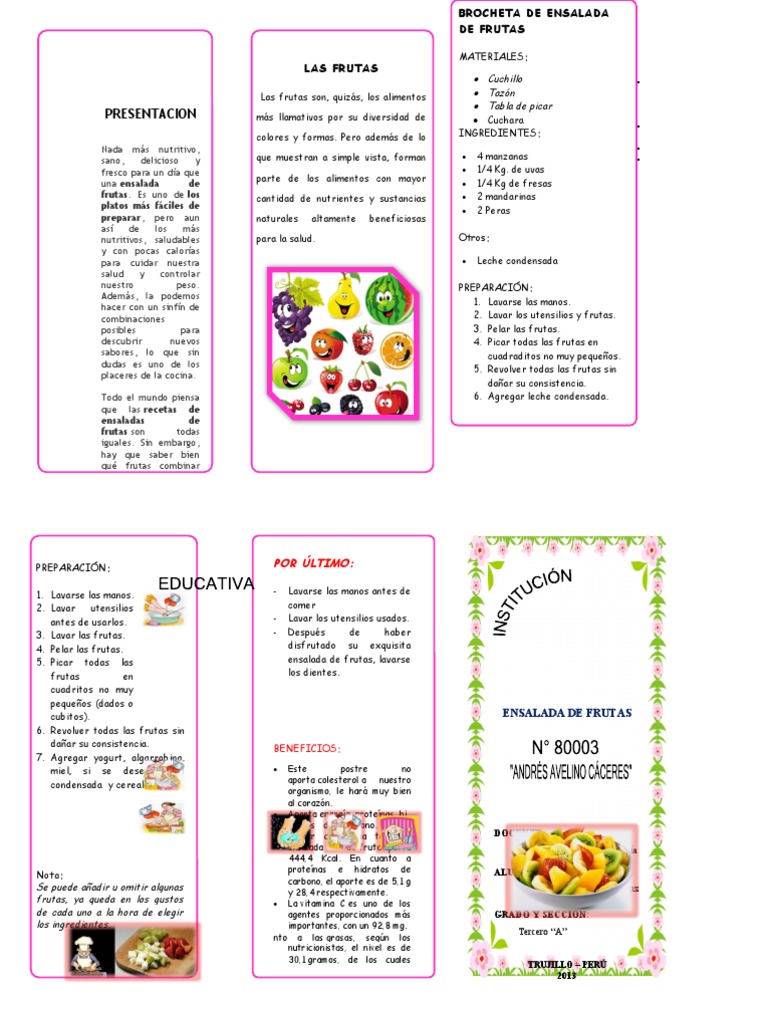 Triptico Ensalada de Frutas | PDF | Alimentos | Comida y bebida