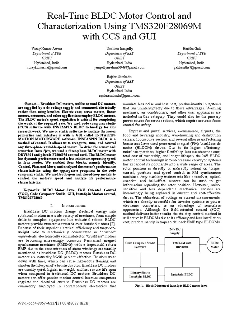 Real-Time BLDC Motor Control and Characterization Using TMS320F28069M With CCS and GUI | PDF ...