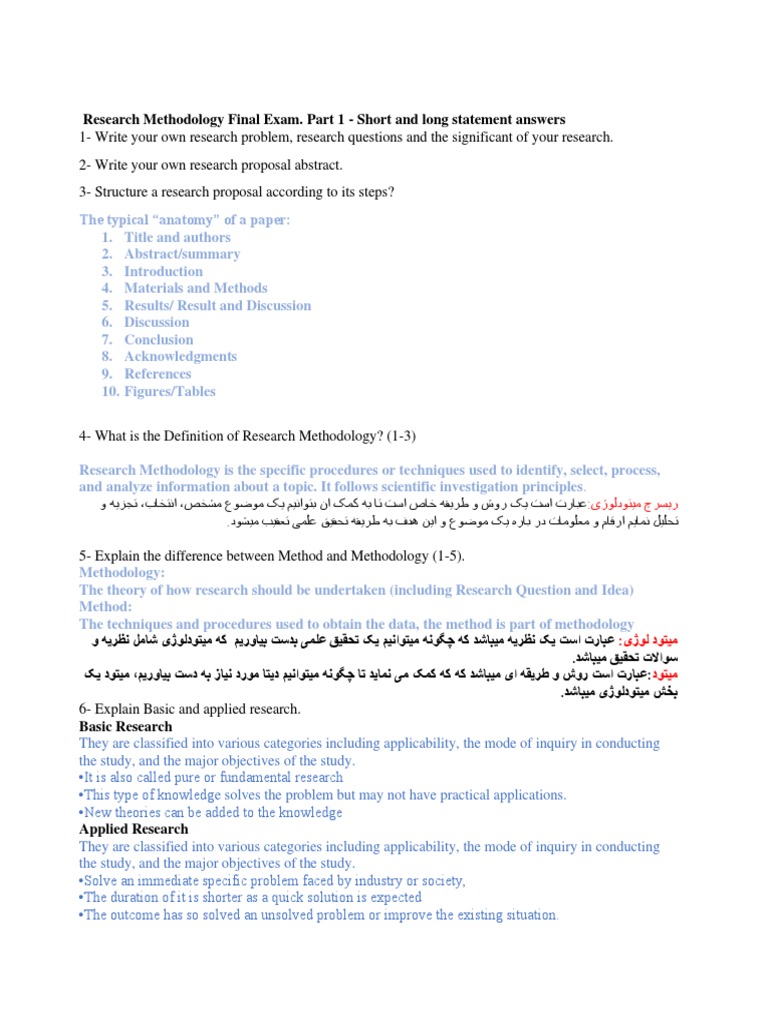 Research Methodology Final Exam With Pashto Transelat | PDF