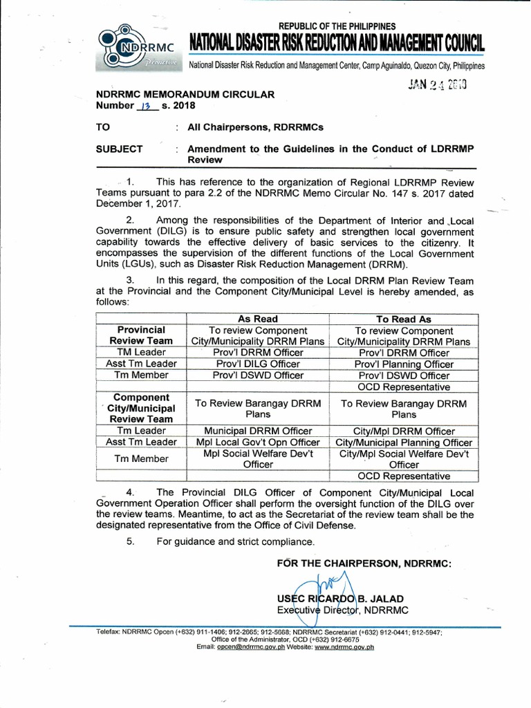 5 NDRRMC Memo 13 24jan18 Amendment To The Guidelines in The Conduct of ...