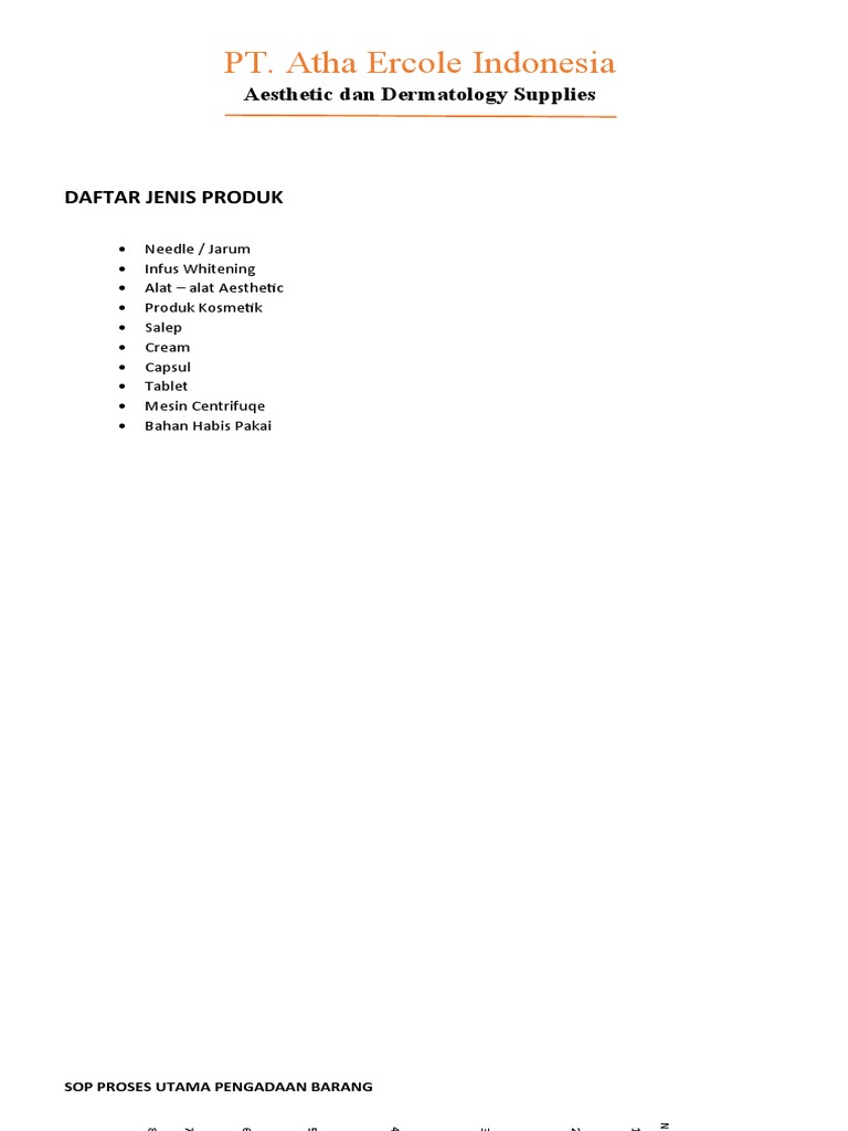 Produk & SOP PT. Atha Ercole | PDF