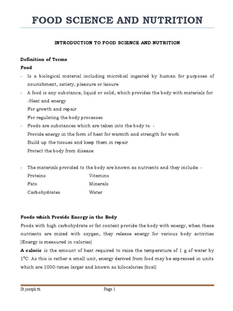 Food Science and Nutrition Notes 2 | PDF