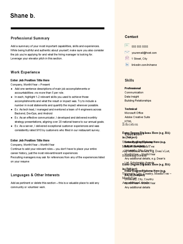 Your Name: Shane B | PDF | Résumé | Computing