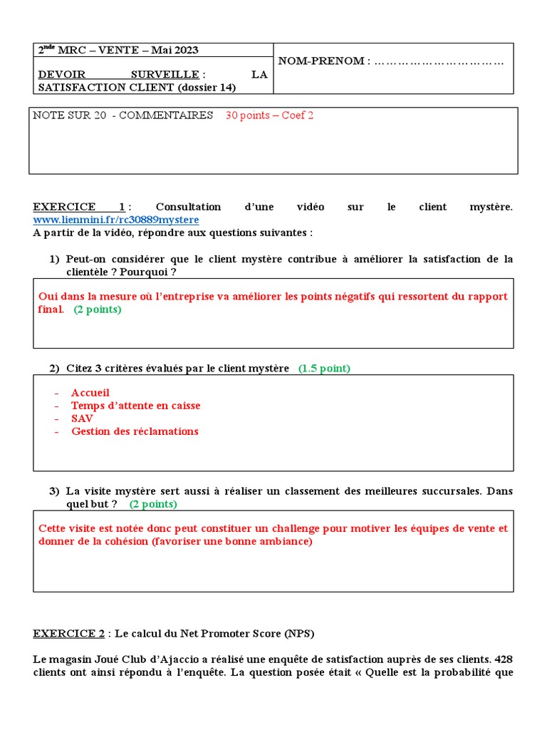 2nde MRC DS Satisfaction | PDF | Marché (Économie) | la communication