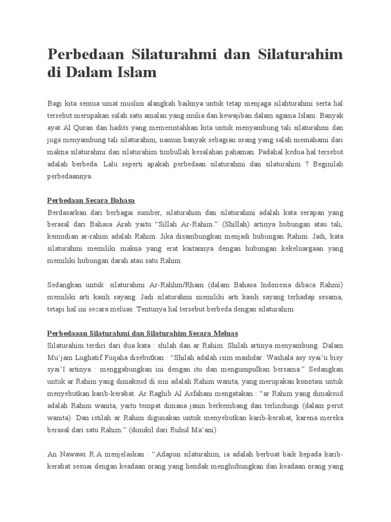 Perbedaan Silaturahmi dan Silaturahim | PDF | Agama & Spiritualitas