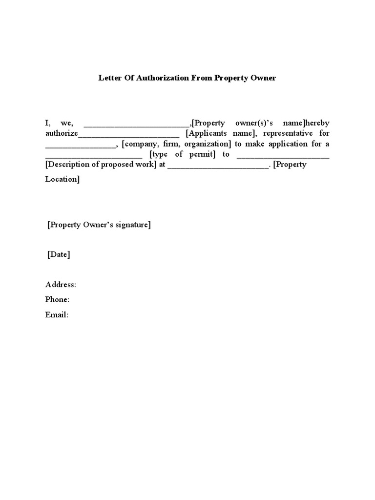 Letter of Authorization From Property Owner | PDF