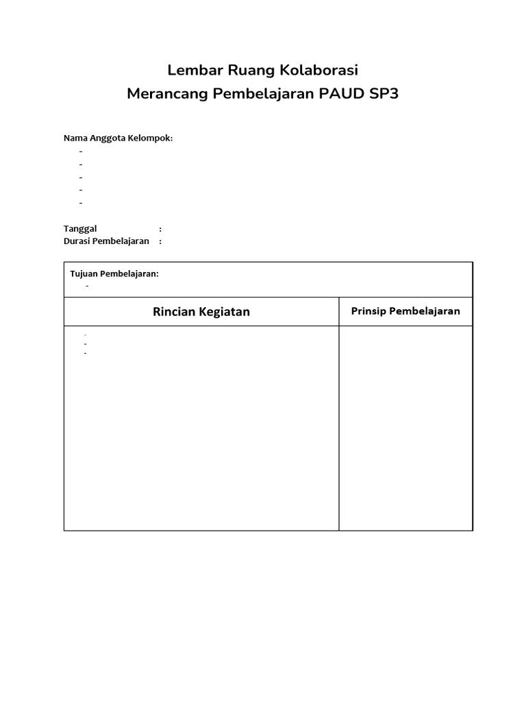 Lembar Kerja R. Kolaborasi Modul PAUD SP3 | PDF