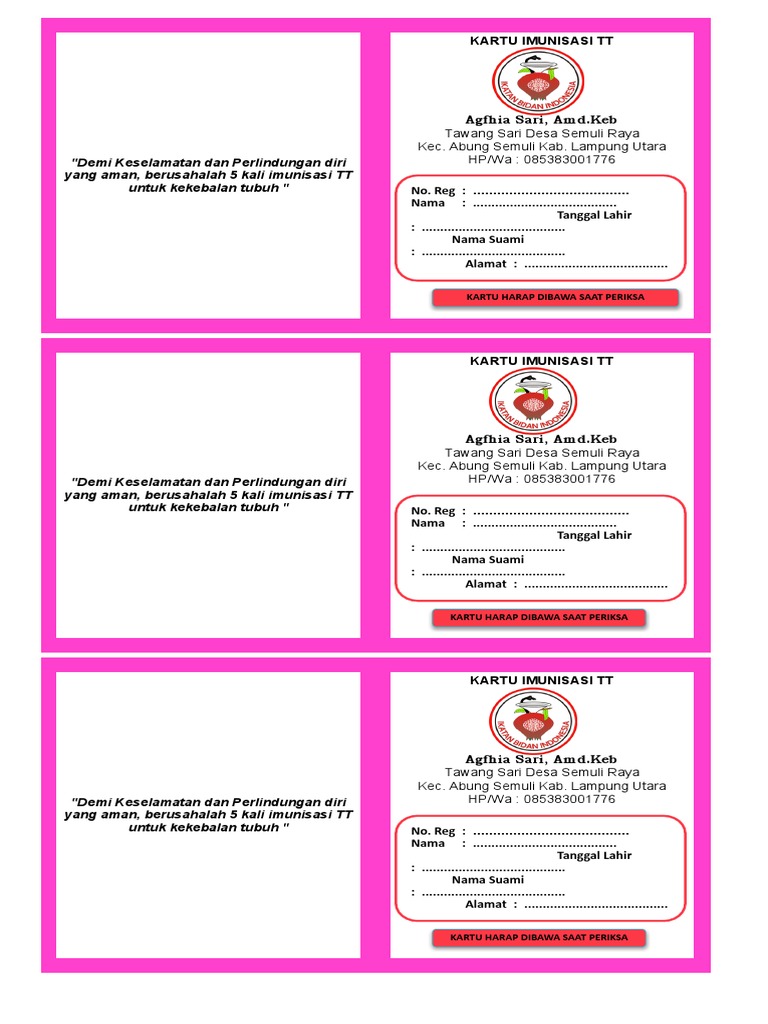 Kartu Imunisasi TT | PDF