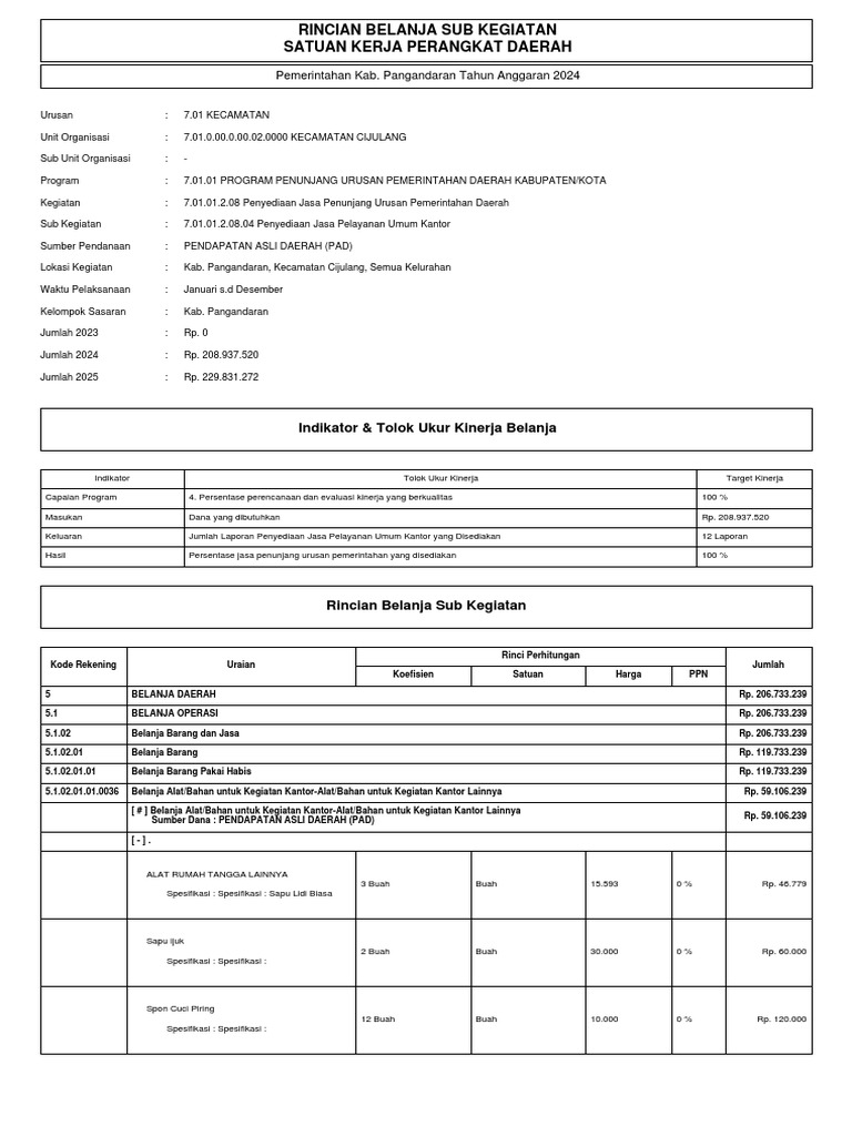 7.01.01.2.08.04 Penyediaan Jasa Pelayanan Umum Kantor | PDF | Pengelolaan Keuangan & Uang