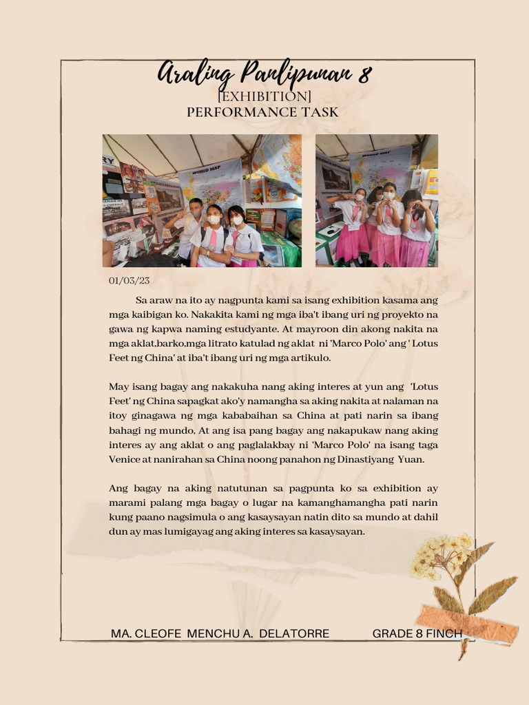 Araling Panlipunan 8: Performance Task | PDF