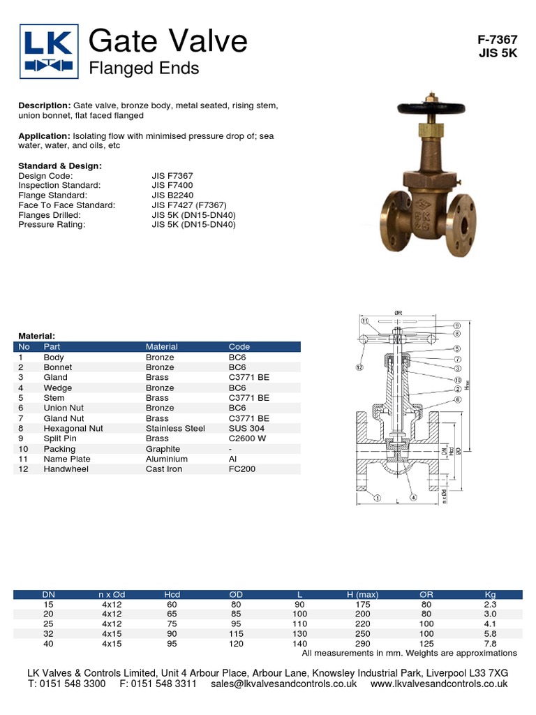 GATE Valve Jis5k | PDF