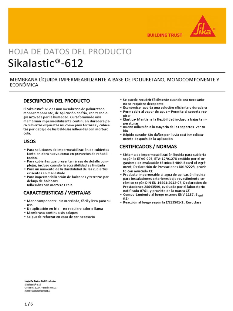 sikalastic_-612 | PDF | Hormigón | Sólido