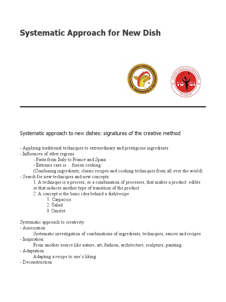 Systematic Approach For New Dish | PDF | Cuisine | Chef
