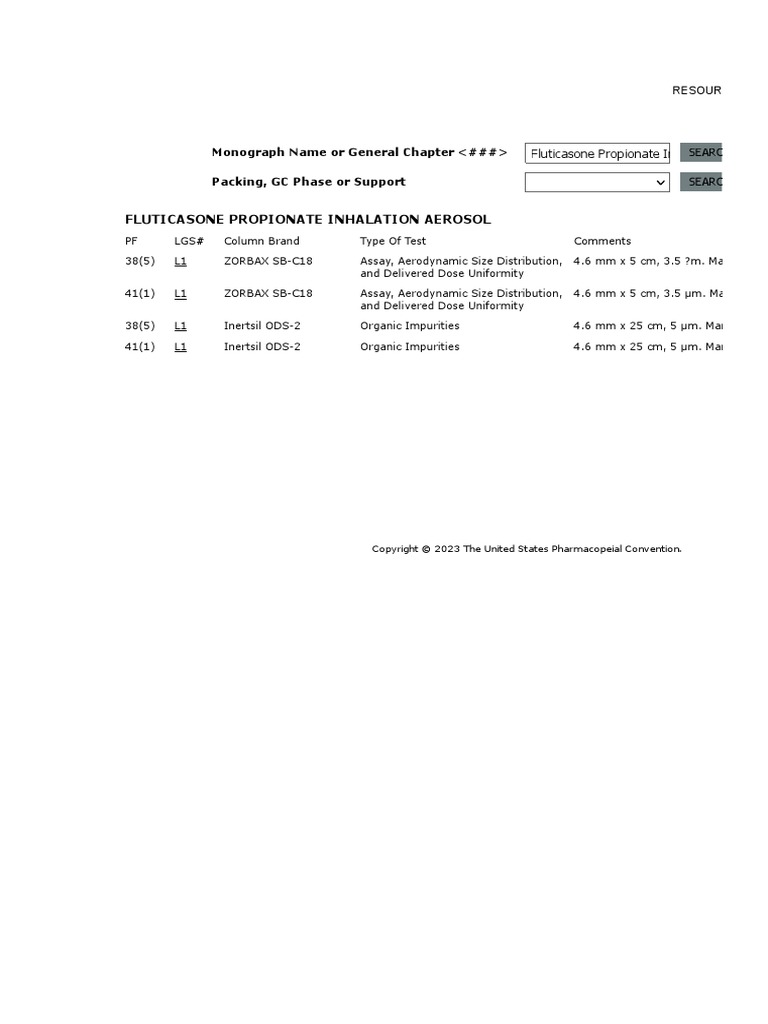 USP-NF Fluticasone Propionate Inhalation Aerosol Col. | PDF | Science ...