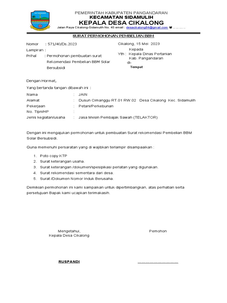 Surat Permohonan BBM | PDF