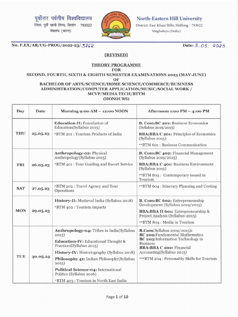 Revised Theory Programme May Jun 2023 | Pdf