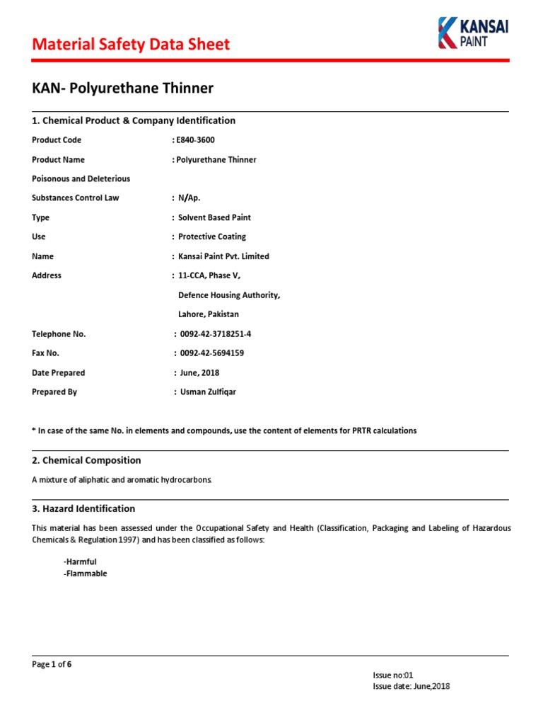 MSDS Kan PU Thinner | PDF | Dangerous Goods | Firefighting