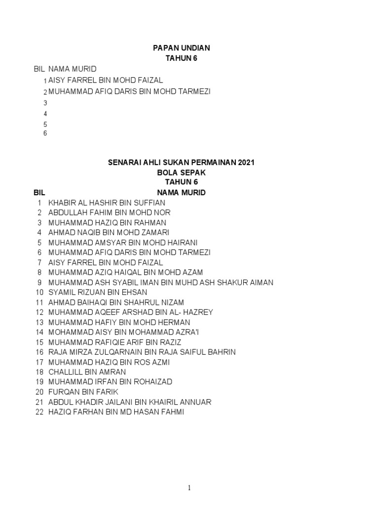 Papan Undian Ajk Kelab Bola Sepak 2021 | PDF