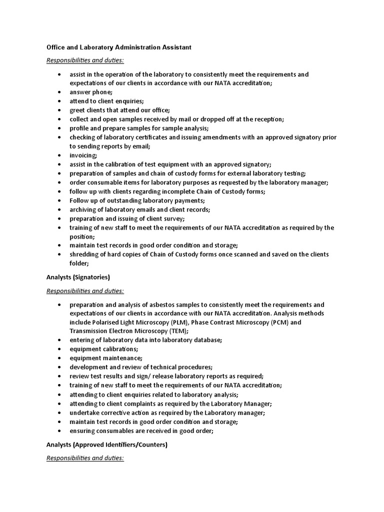 Laboratory Position Descriptions | PDF | Transmission Electron ...