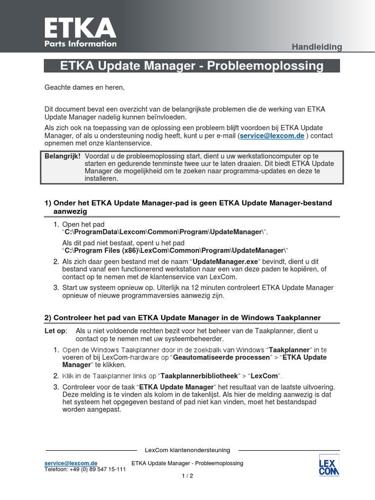 ETKA83 UpdateManager Support NL | PDF