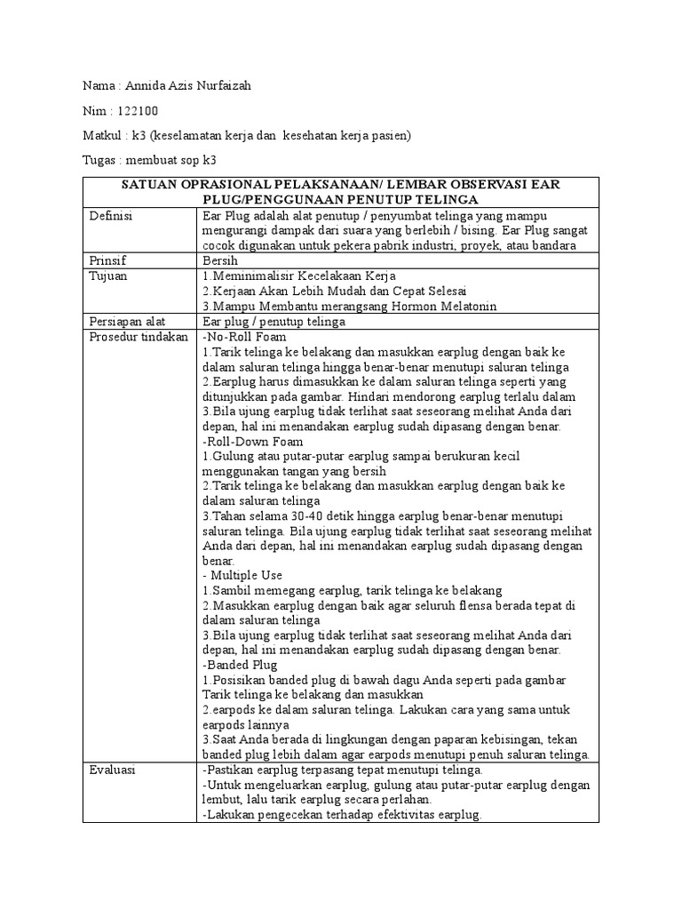 Sop k3 Ear Plug | PDF