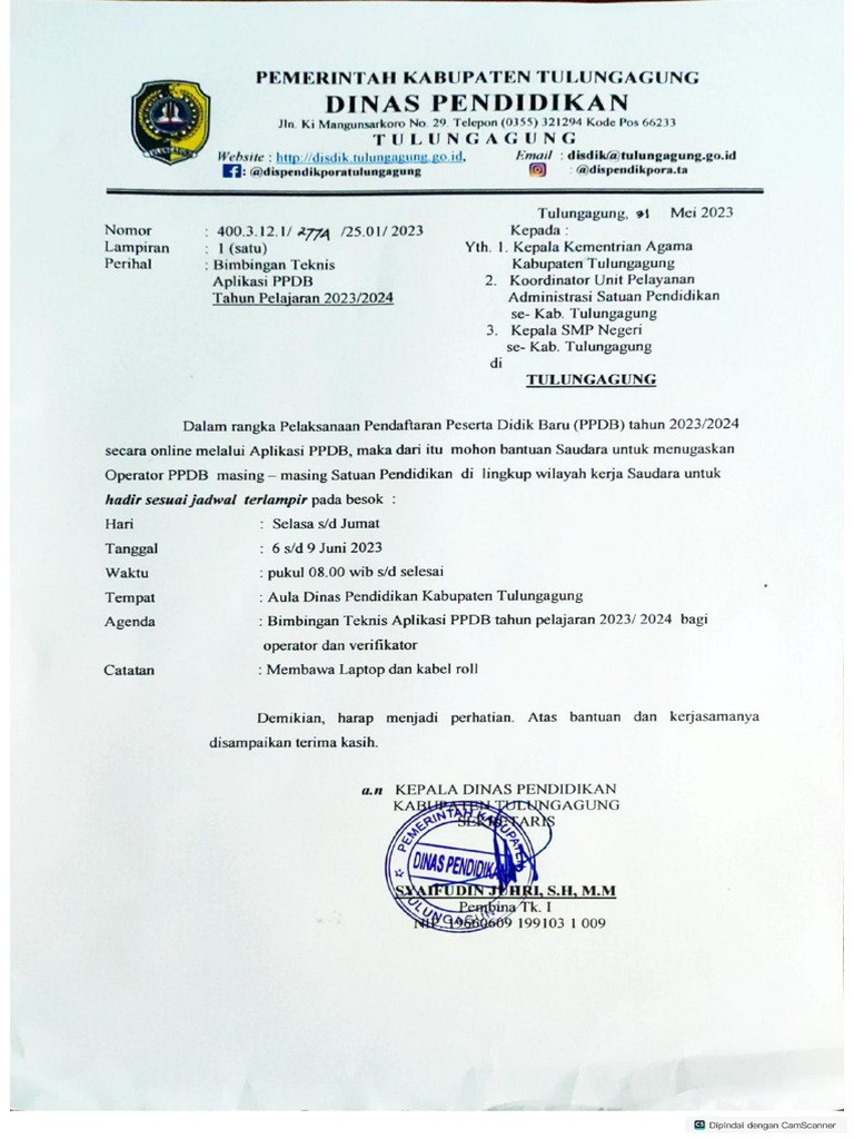 Jadwal Peserta Bimtek Aplikasi PPDB | PDF