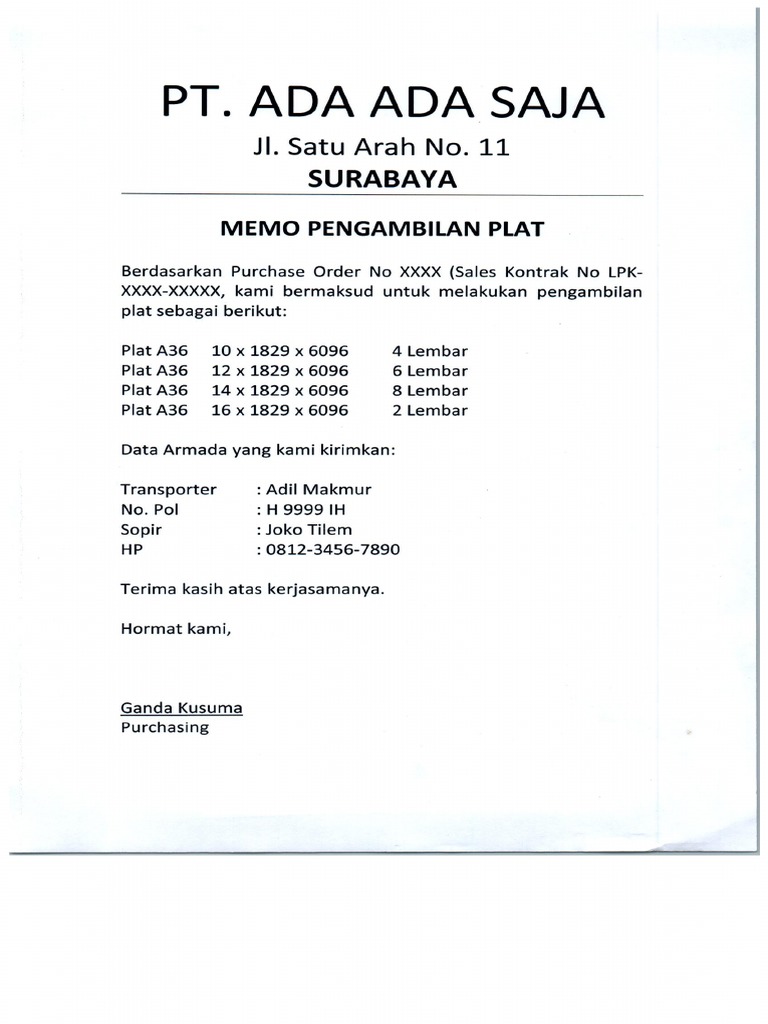 Contoh Memo Pengambilan | PDF